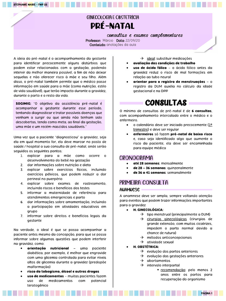Pré-Natal e Exames Complementares | PDF
