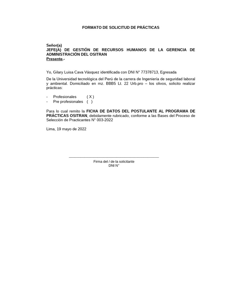 Solicitud de Practicas | PDF