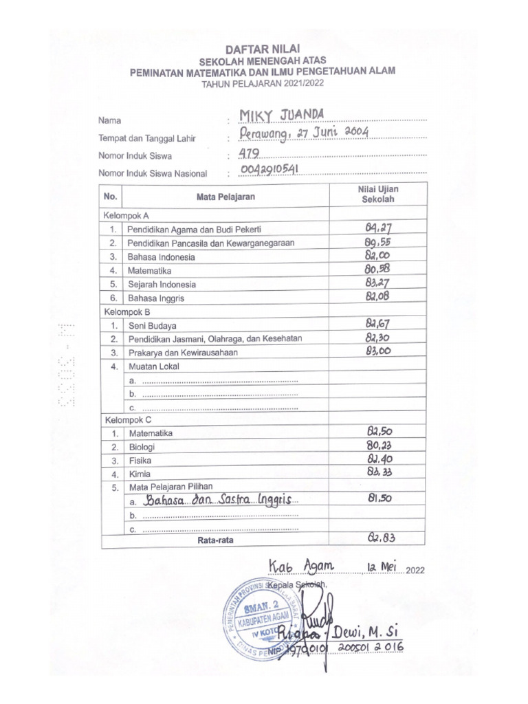 Daftar Nilai 2 | PDF