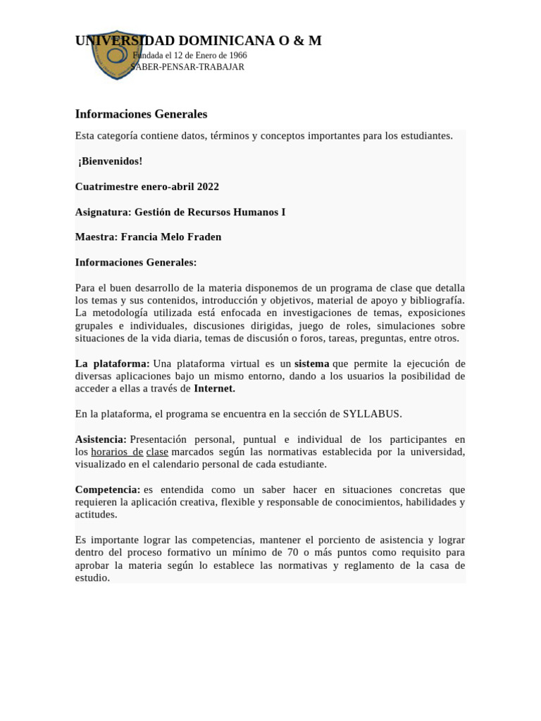 Informaciones Generales | PDF