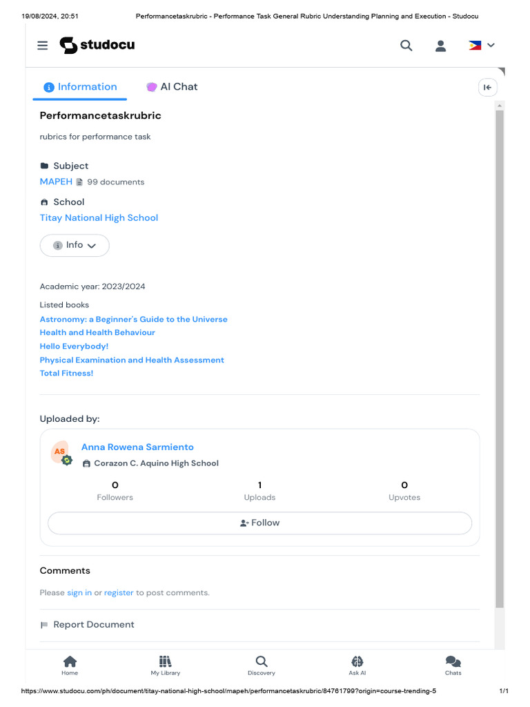 Performancetaskrubric - Performance Task General Rubric Understanding ...