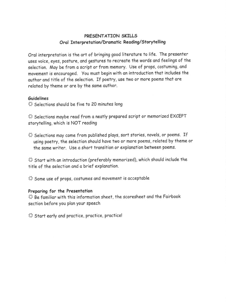 Oral+Interpretation Dramatic+Reading Storytelling | PDF