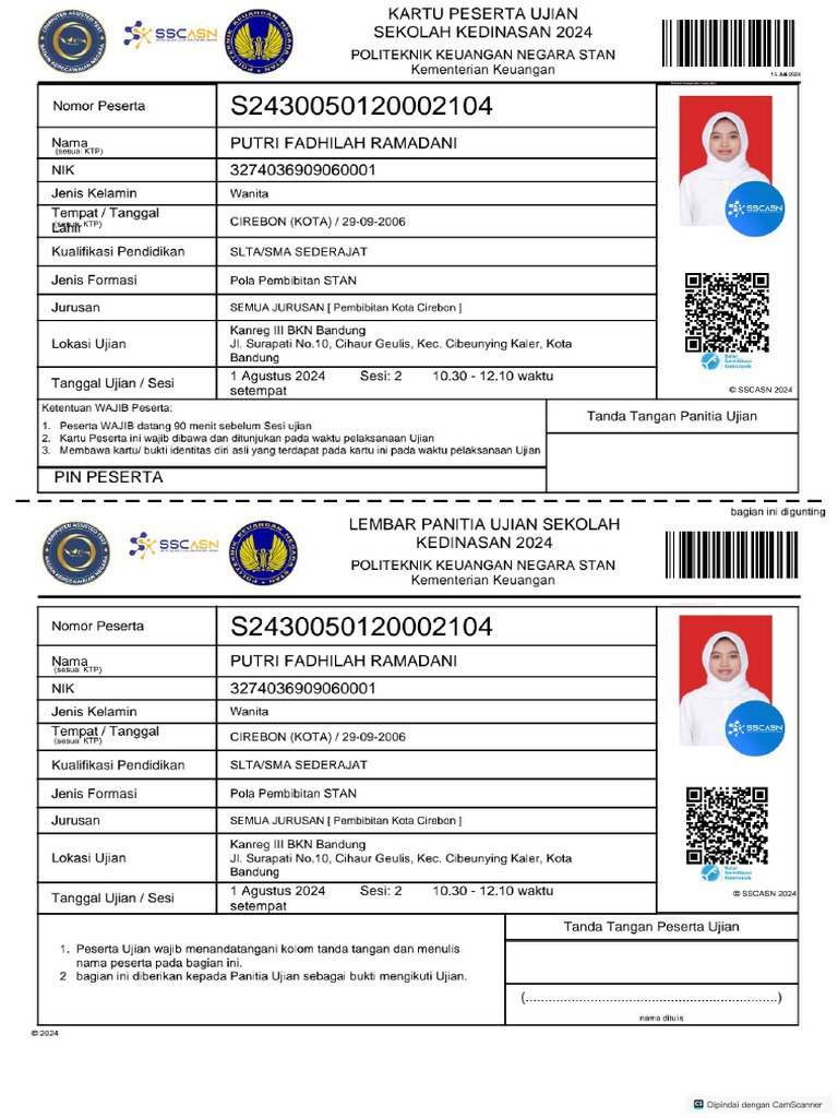 Kartu Ujian STAN | PDF