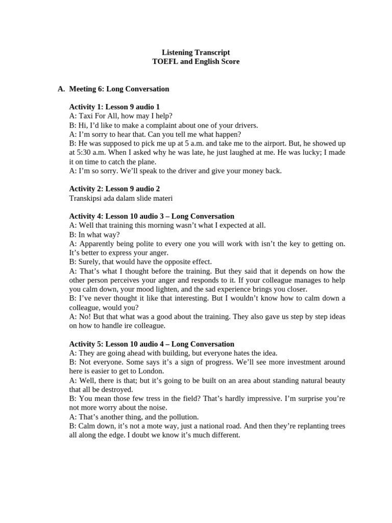TOEFL Listening Transcript Overview | PDF | Detergent | Career & Growth