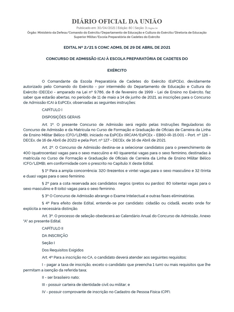 Edital Espcex 2021 | PDF
