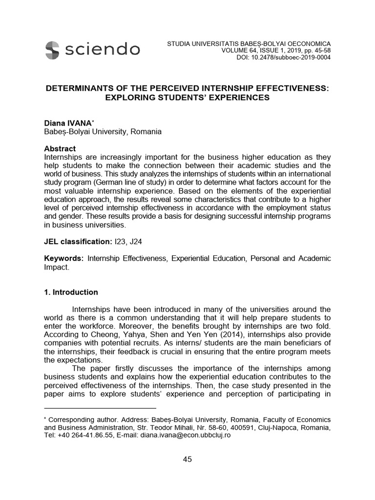 Determinants of The Perceived Internship Effectiveness Exploring Students Experiences | PDF