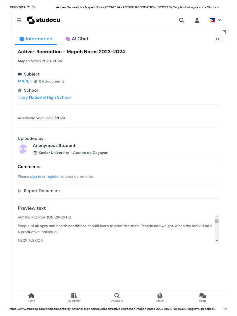 Active - Recreation - Mapeh Notes 2023-2024 - ACTIVE RECREATION (SPORTS ...