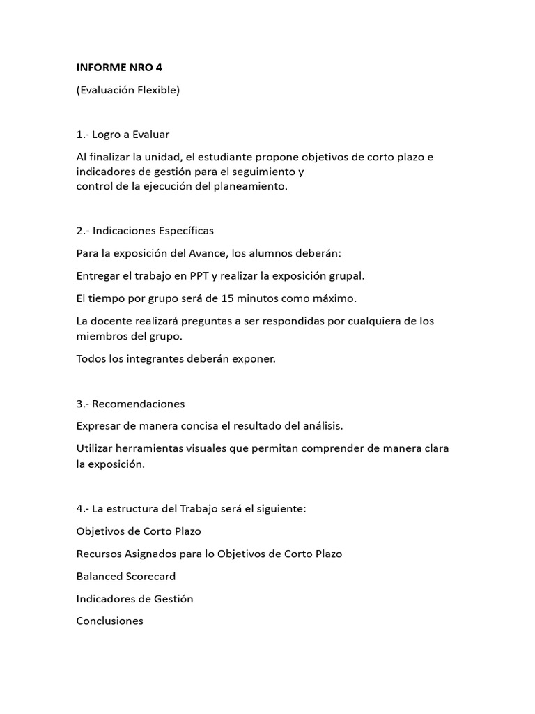 Evaluacion Avance Informe 4 | PDF