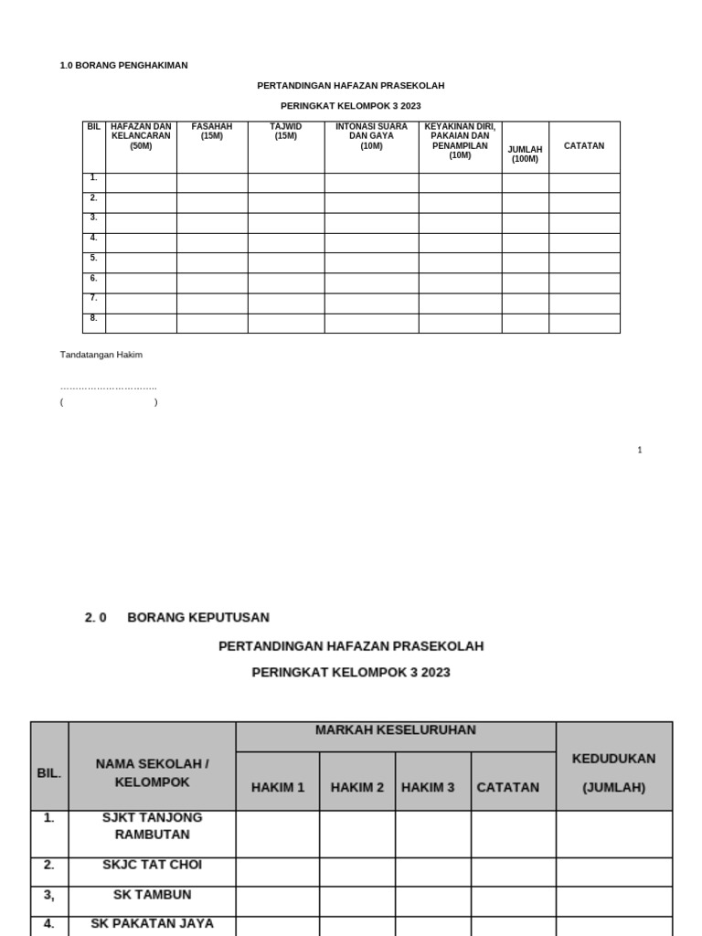 Borang Pertandingan Hafazan 2023 | PDF