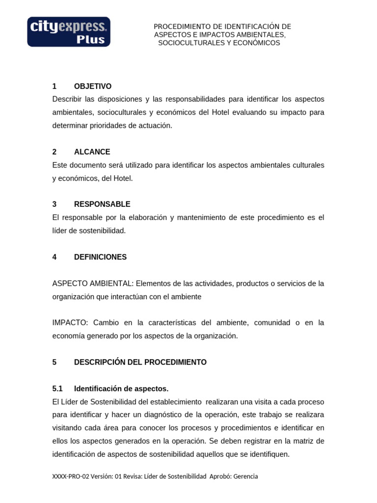 Procedimiento de Identificación Aspectos Sostenibilidad | PDF