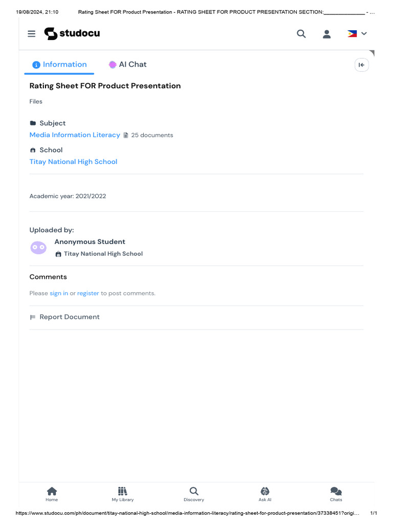 Rating Sheet FOR Product Presentation - RATING SHEET FOR PRODUCT PRESENTATION SECTION - Studocu ...
