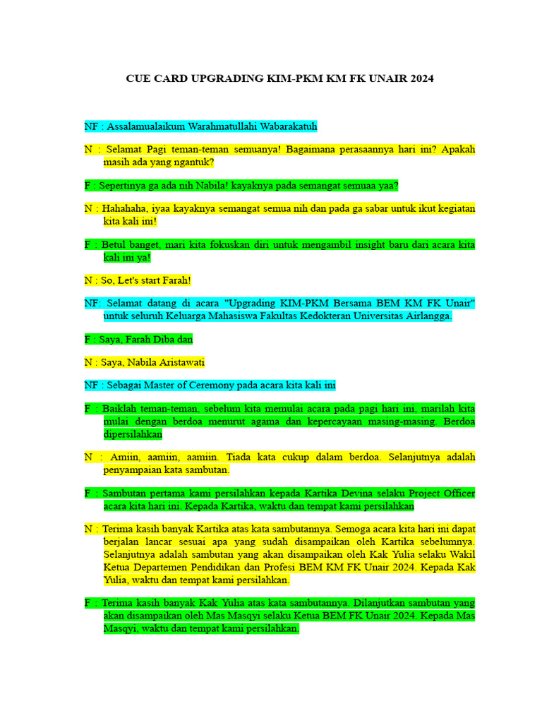 Cue Card Upgrading Kim PKM KM FK Unair 2024 | PDF