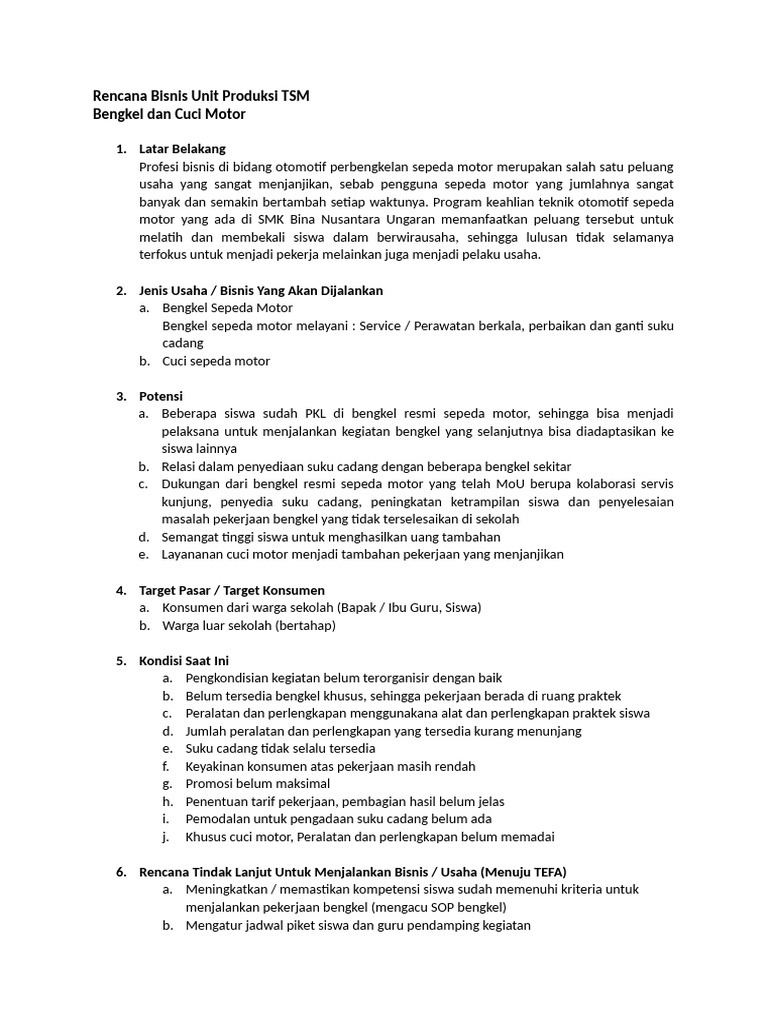 Rencana Unit Produksi TSM - Konsep Up | PDF