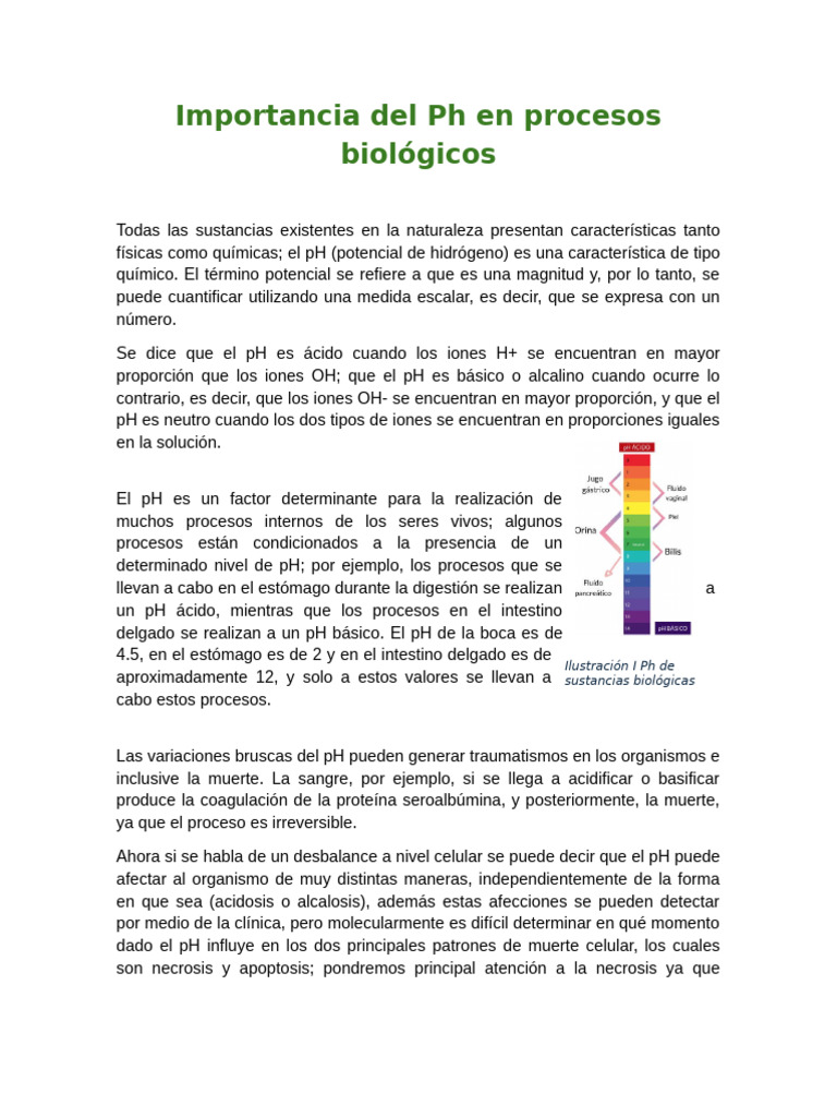 Importancia Del PH en Procesos Biológicos | PDF