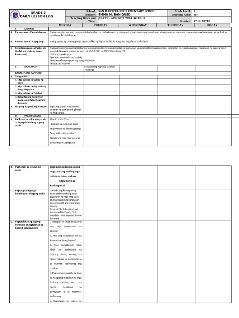 DLL - Esp 5 - Q1 - W1 Edited | PDF