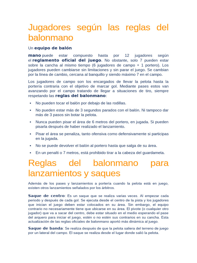 Reglas Del Balon Mano | PDF