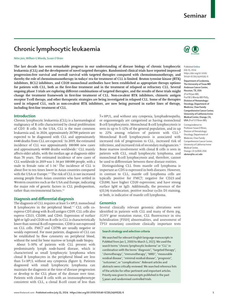 Advances in Chronic Lymphocytic Leukaemia | PDF | Leukemia | Lymphoma