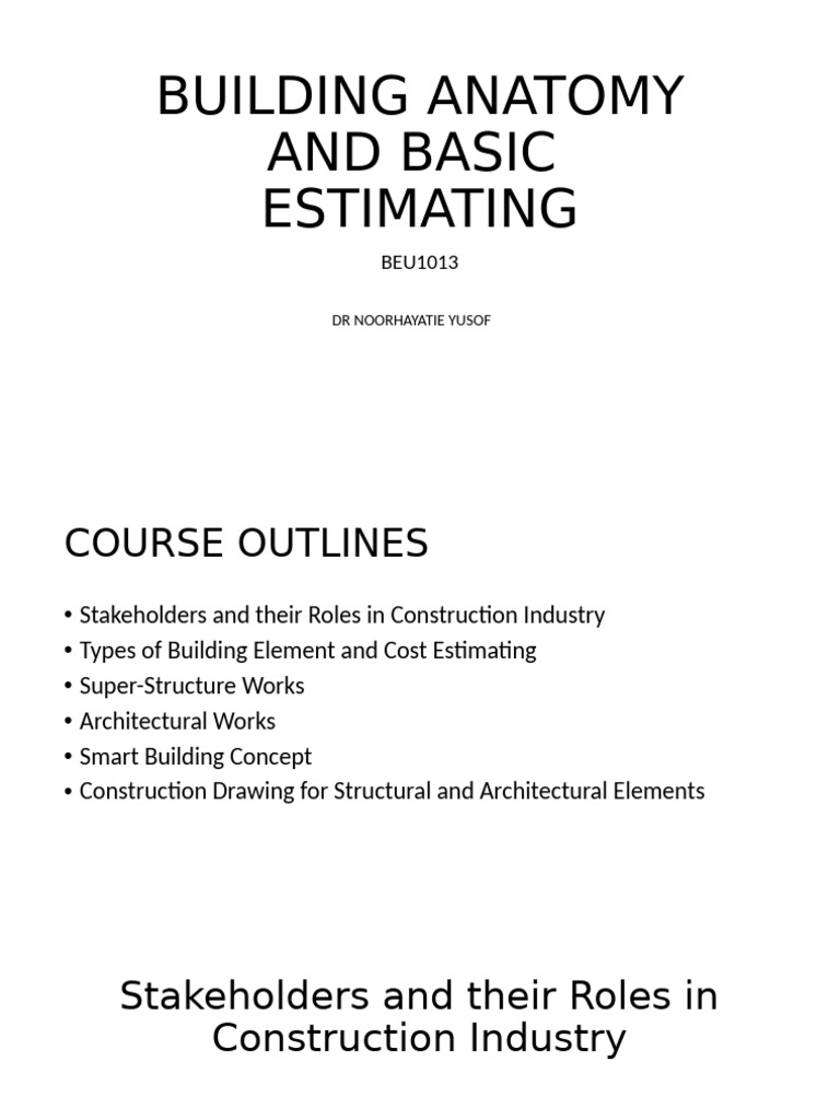Building Anatomy and Basic Estimating | PDF | Architect | Business
