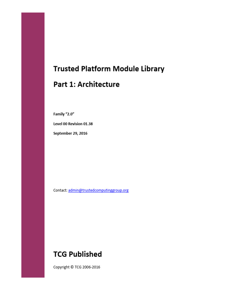 TPM Rev 2.0 Part 1 Architecture 01.38 | PDF