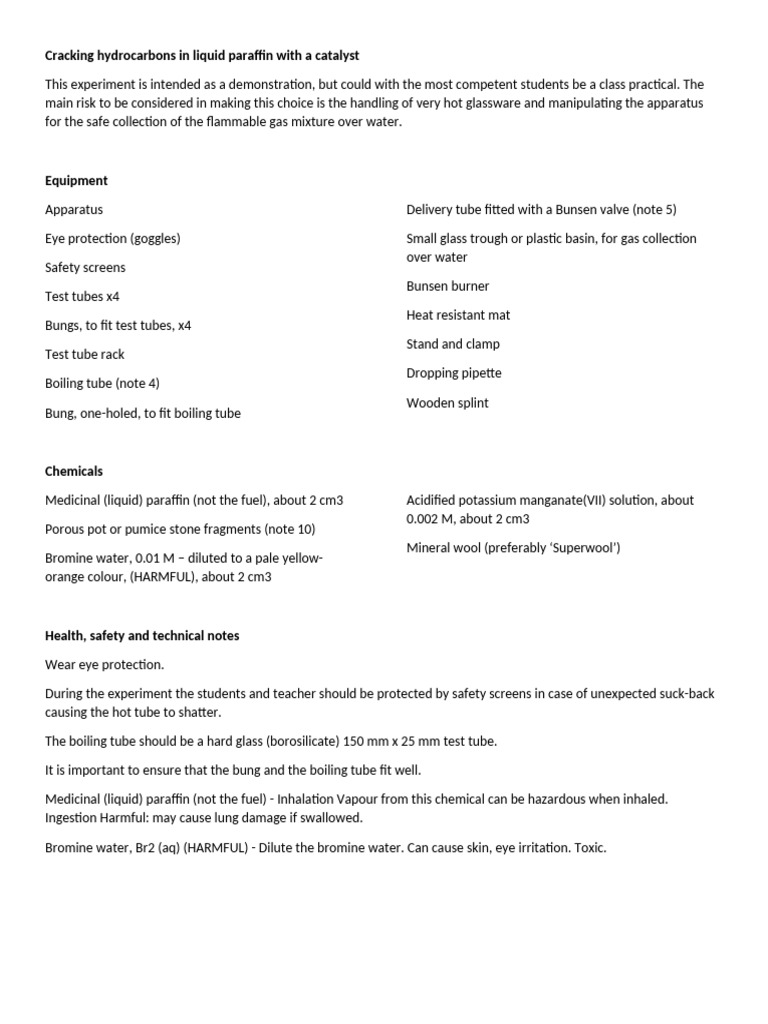 Practiacl - Cracking Hydrocarbons in Liquid Paraffin With A Catalyst | PDF