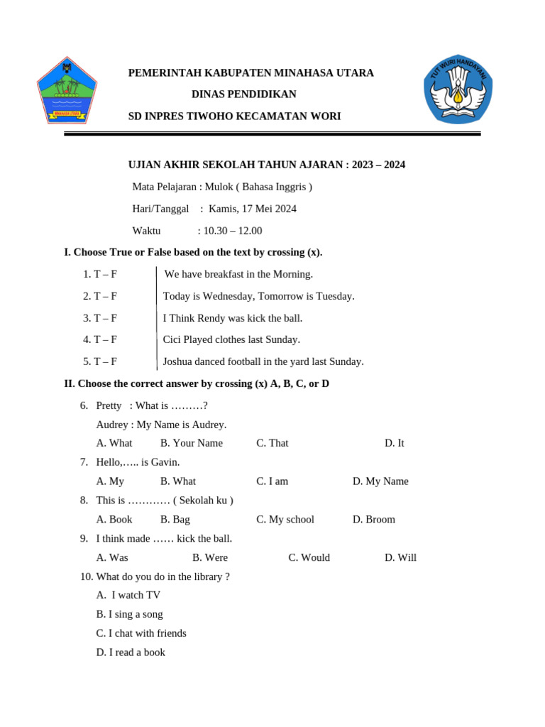 SOAL UJIAN AKHIR Bahasa Inggris | PDF