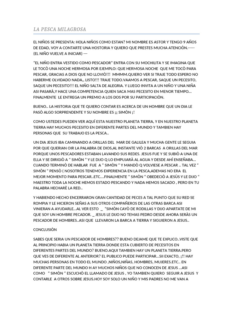 La Pesca Milagrosa para Astor | PDF