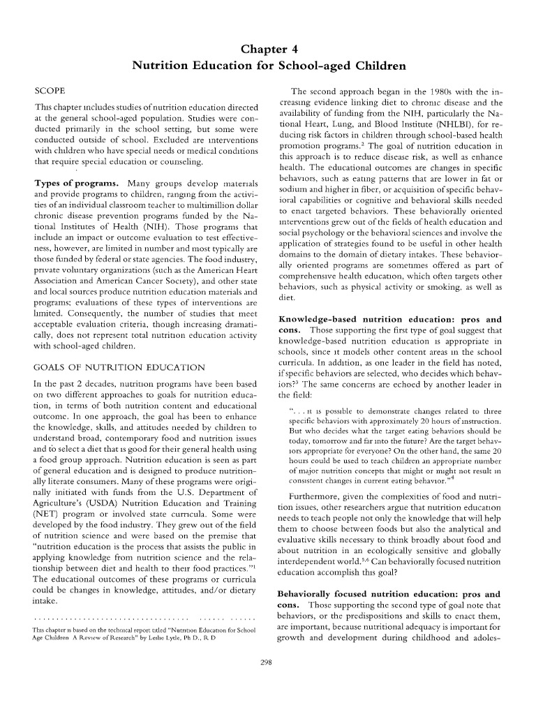 Chapter 4 Nutrition Education For School Aged Children - 1995 - Journal of Nutrition Education | PDF