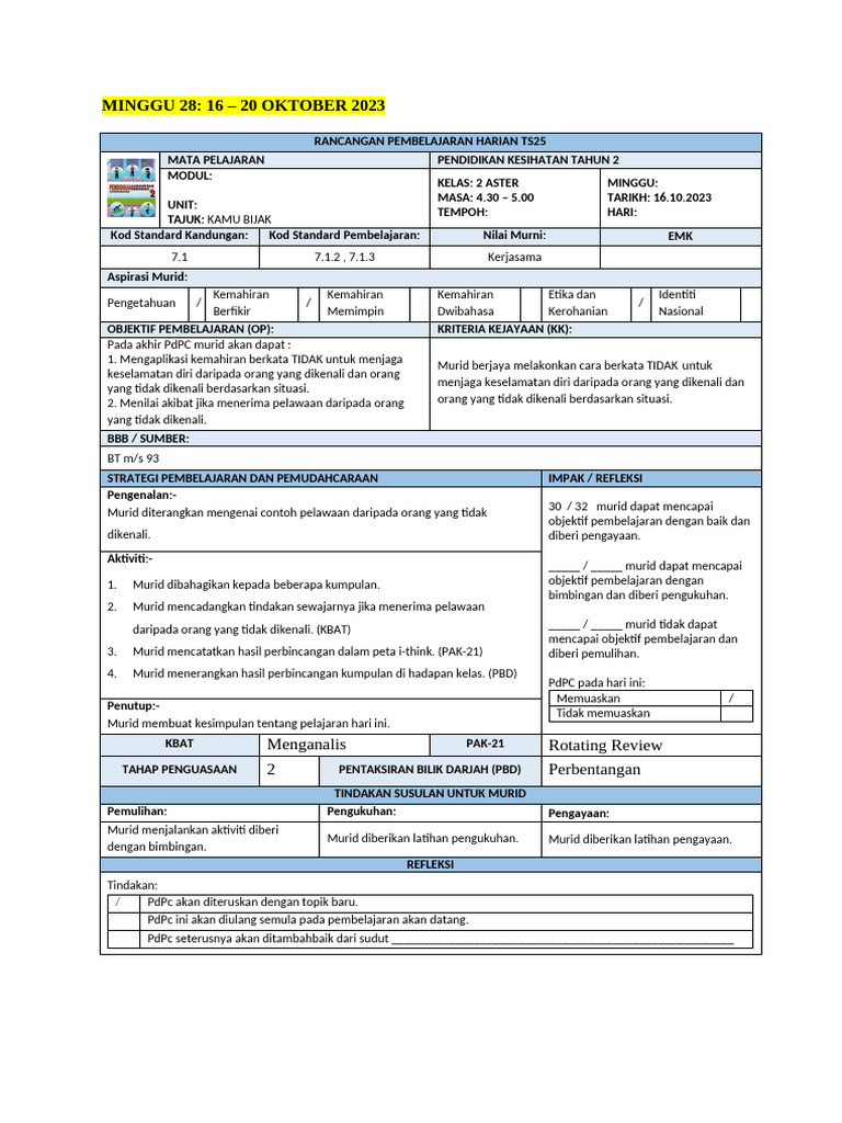 RPH Minggu 28 (16 - 20 Okt 2023) | PDF