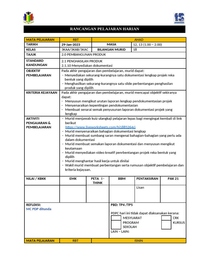 Contoh RPH RBT | PDF