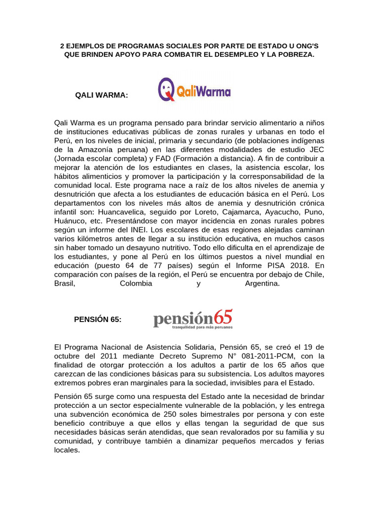 2 Ejemplos de Programas Sociales | PDF