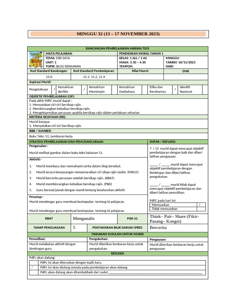 RPH MINGGU 32 (13 - 17 NOV 2023) | PDF