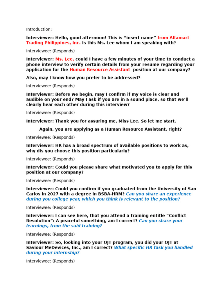 Script As Interviewer | PDF