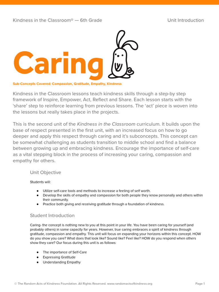 Kindness Curriculum for 6th Grade | PDF | Empathy | Wellness