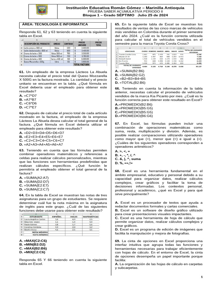 Guía de Cuadernillo Prueba Acumulativa TEI 7 | PDF