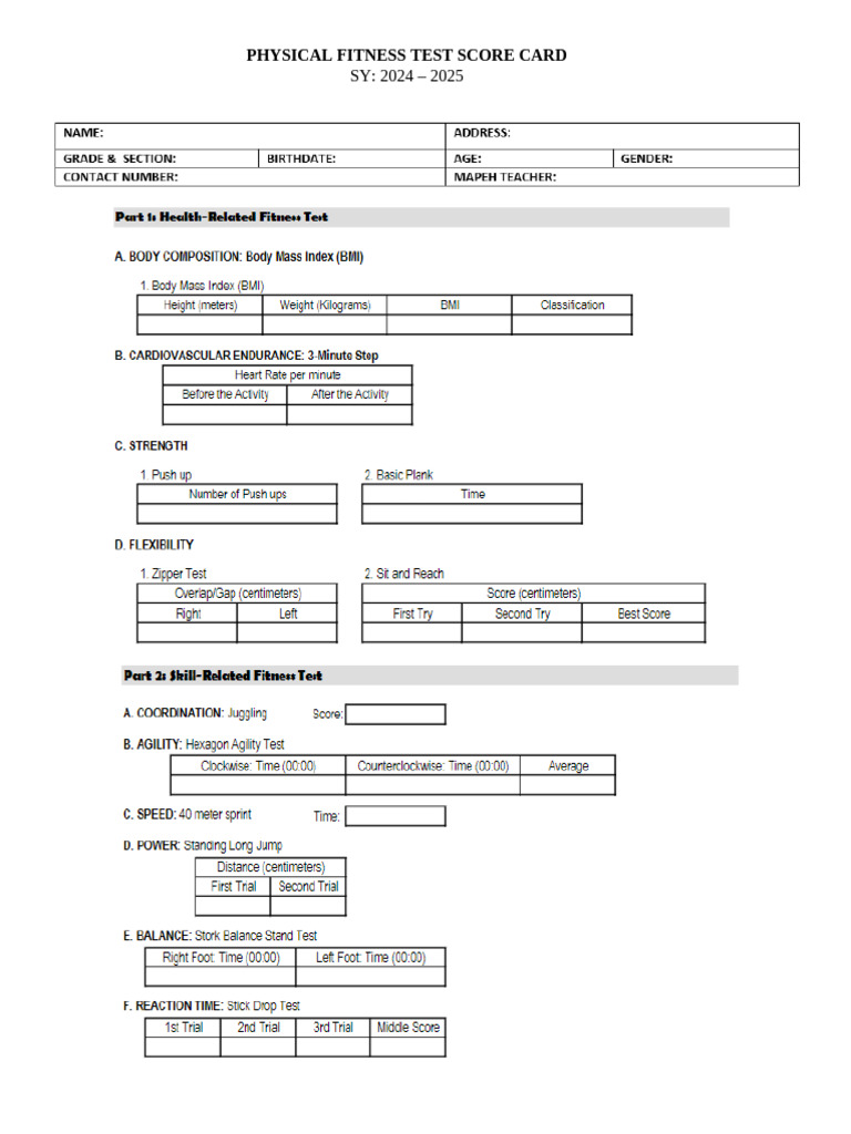 PFT-Score-Card-2024-2025 | PDF