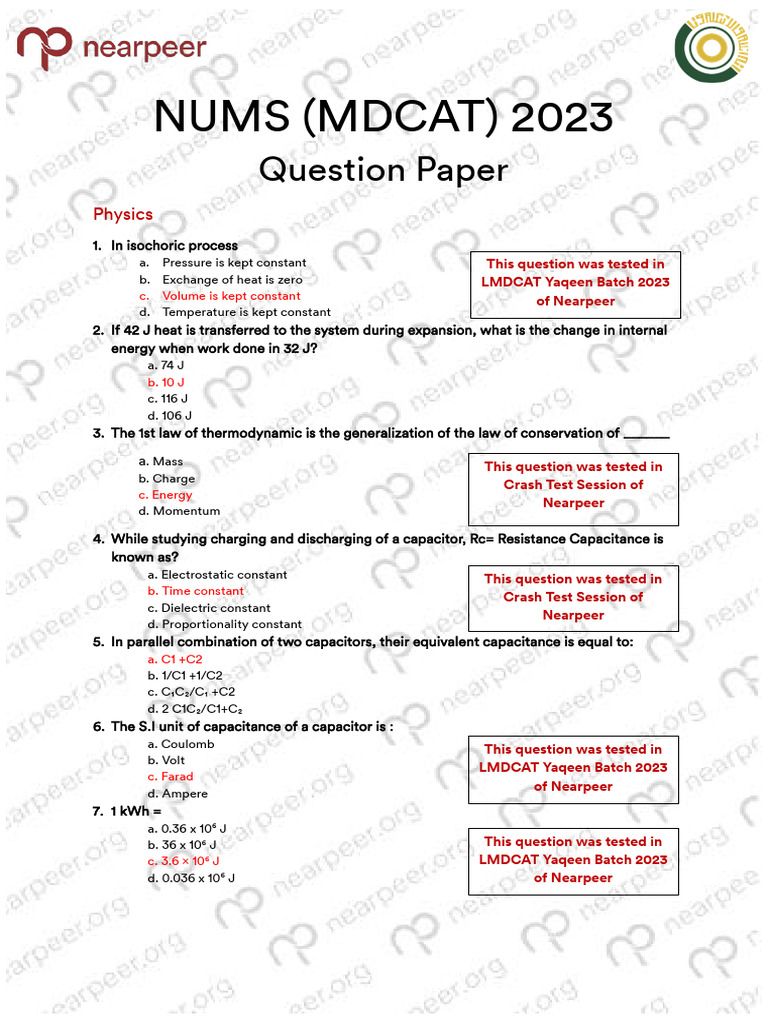 NUMS 2023 Question Paper Final | PDF
