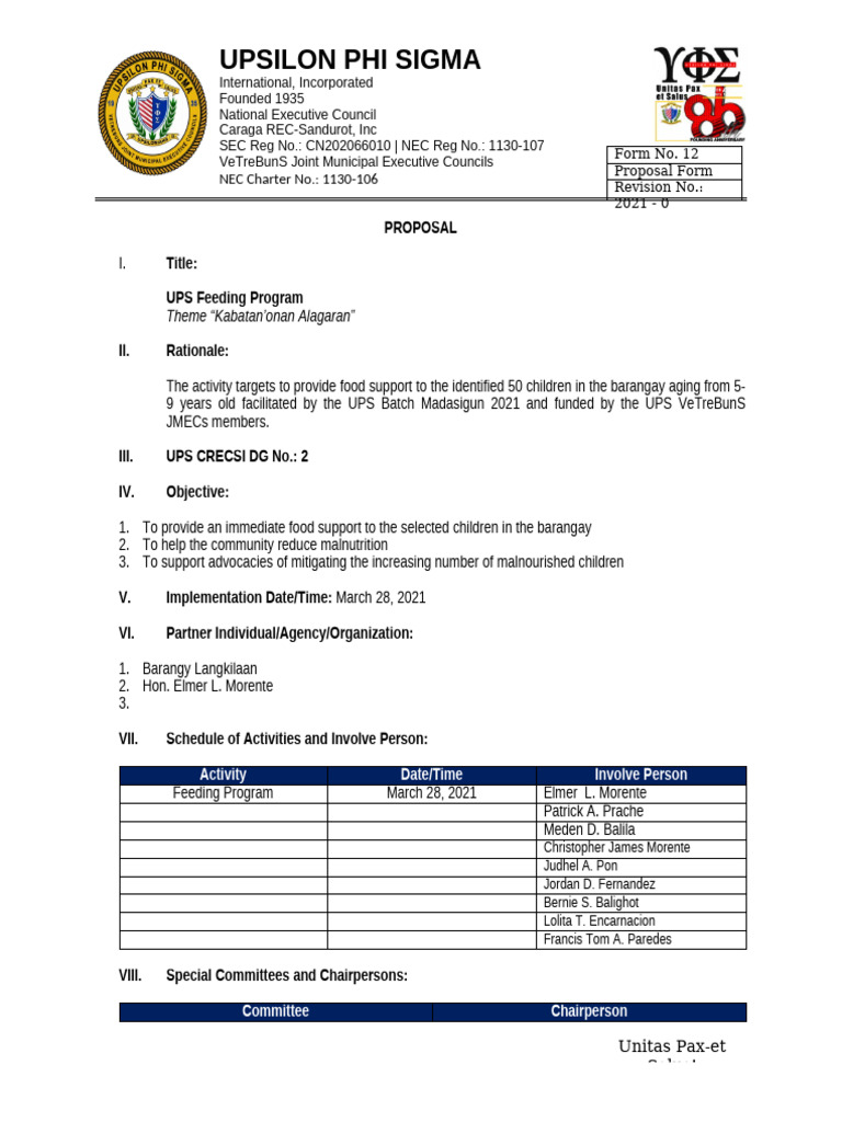 UPS Feeding Program Proposal | PDF