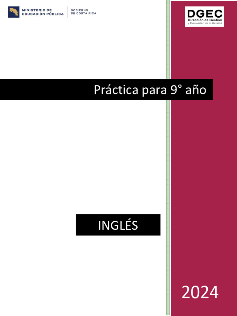 Practica Ingles III Ciclo Noveno 2024 | PDF