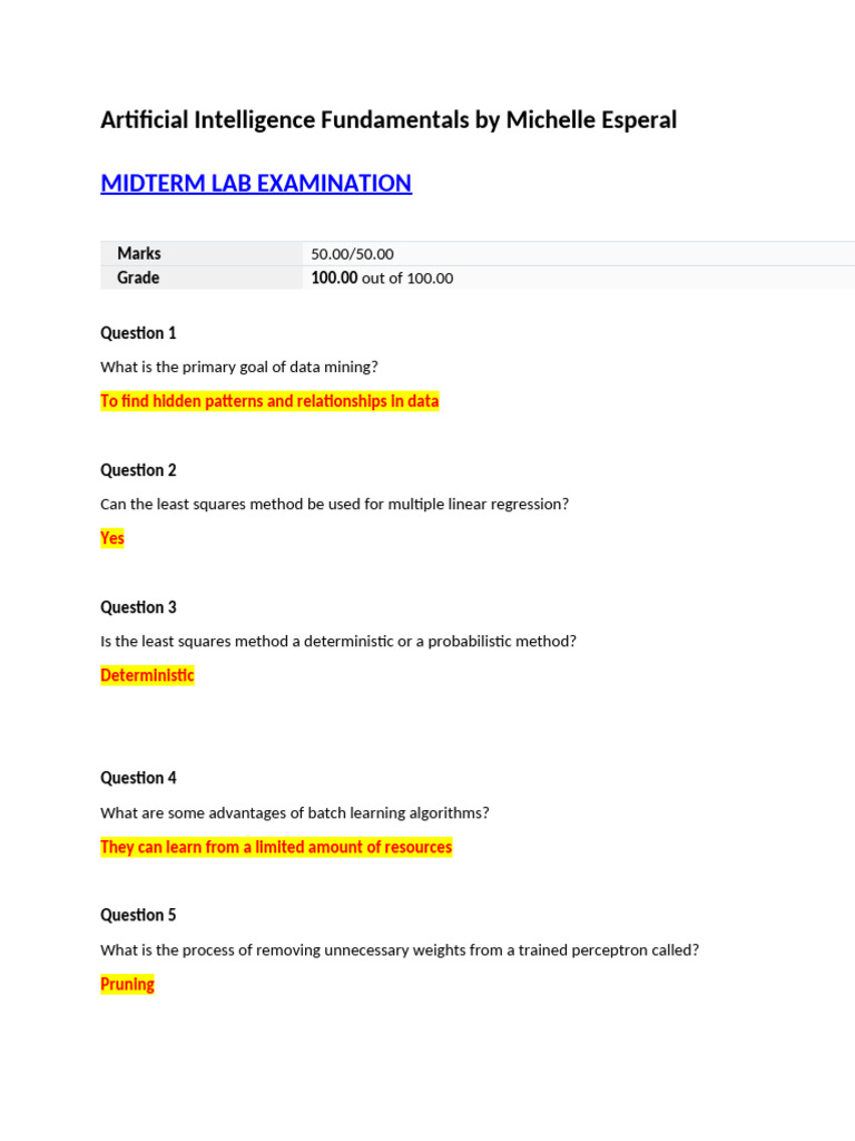 Artificial Intelligence Fundamentals Midterm Lab | PDF