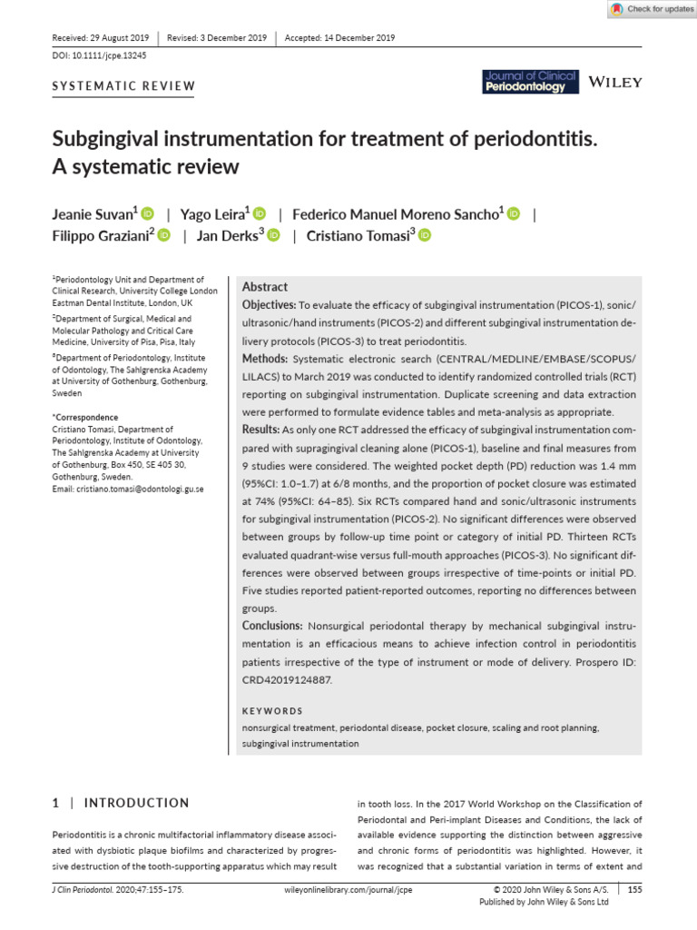 J Clinic Periodontology - 2020 - Suvan - Subgingival Instrumentation ...