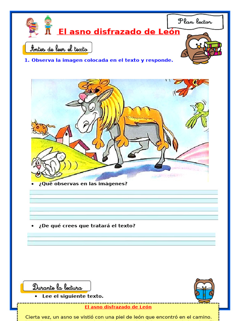 E3 S4 Ficha D4 Plan Lector El Asno Disfrazado de Leon | PDF