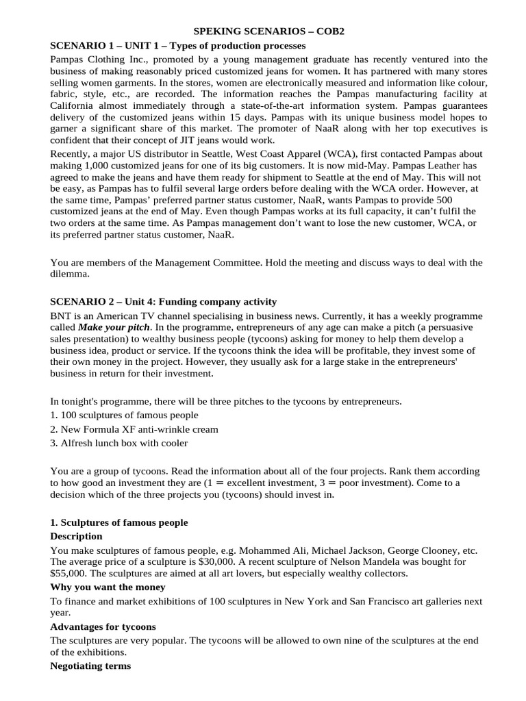 Speking Scenarios - Cob2 | PDF