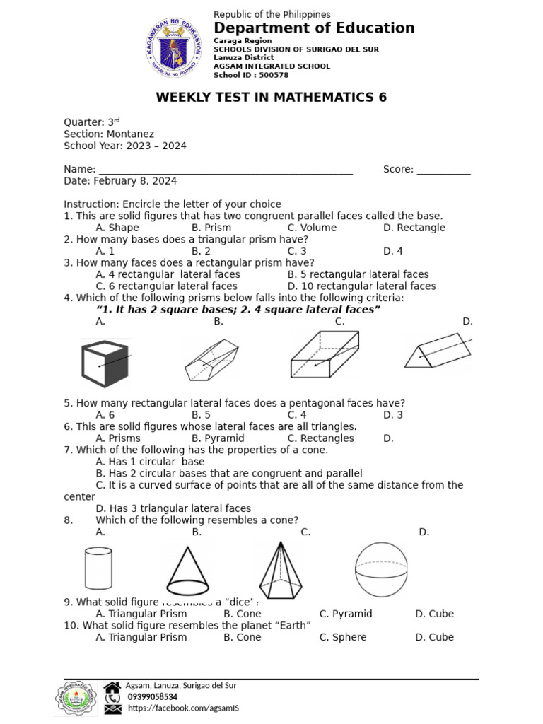 q3 Week1 Math6 Solid Figrues | PDF