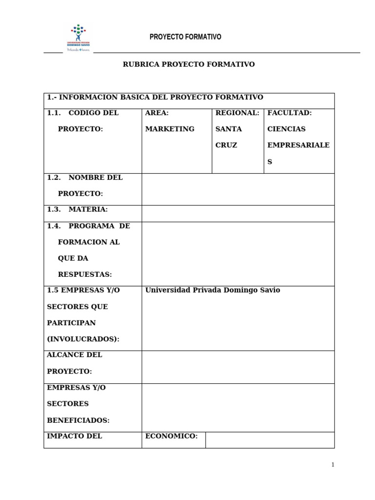 RUBRICA y ESTRUCTURA PROYECTO FORMATIVO | PDF