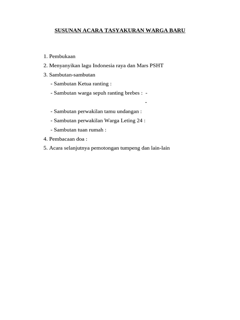 Susunan Acara Tasyakuran Warga Baru | PDF