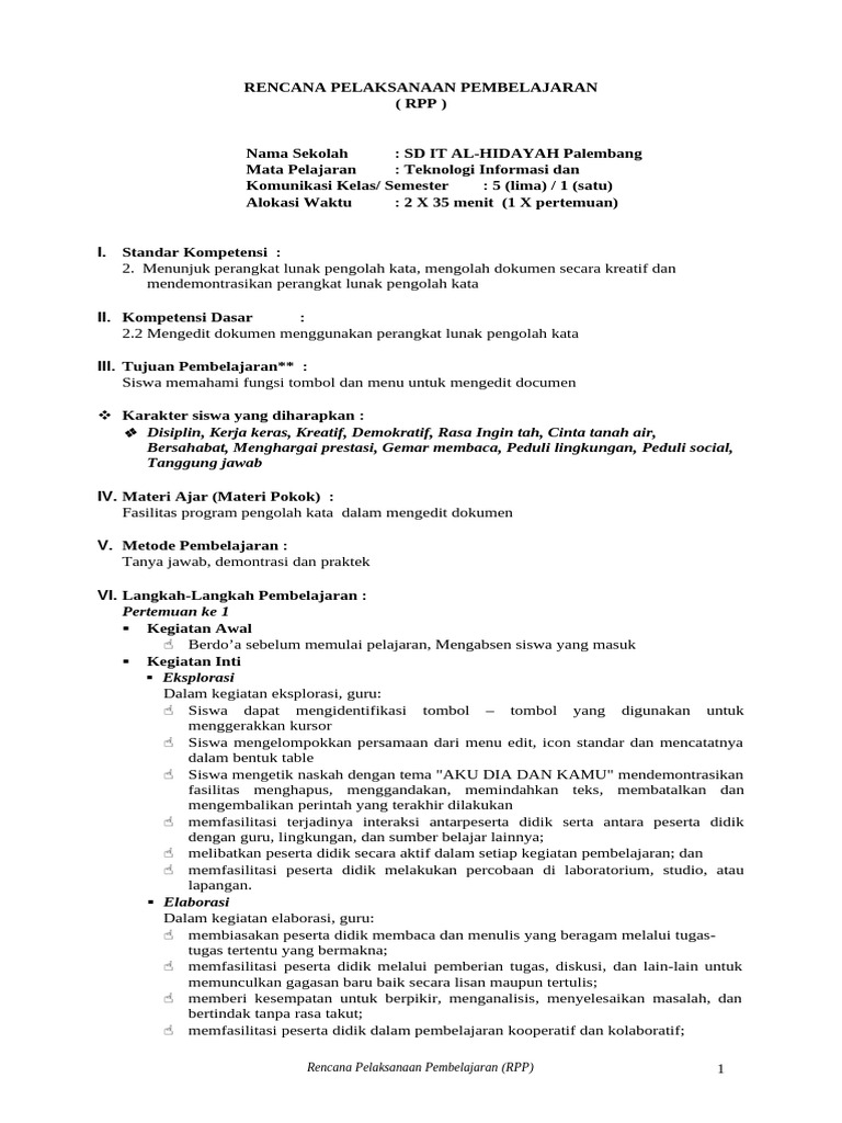 Rpp Tik Kelas 5 Sd Syapriadi S Kom Pdf