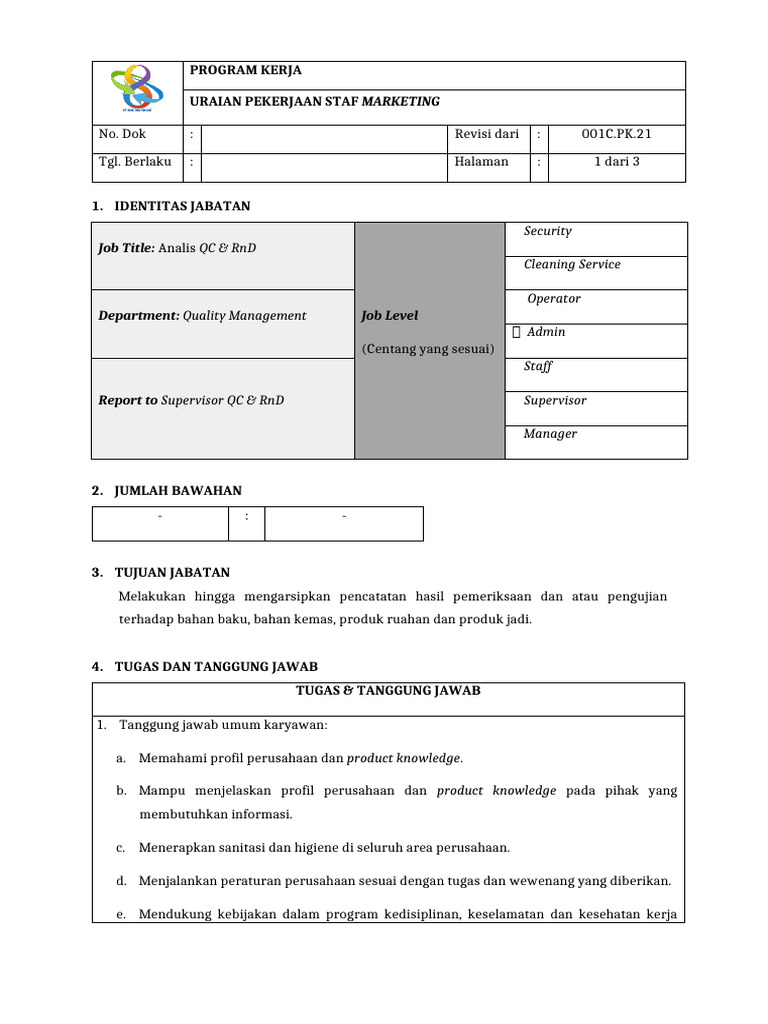Jobdes Analis QC | PDF