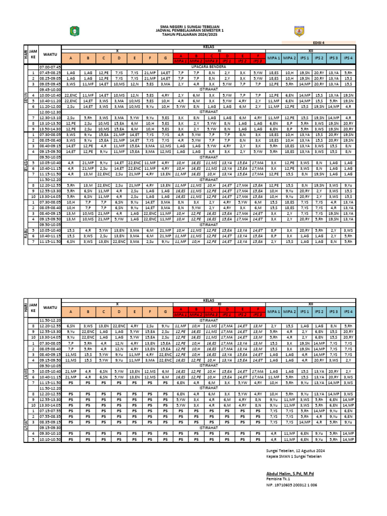 Jadwal Pelajaran GANJIL 2024-2025 Edisi 4 | PDF
