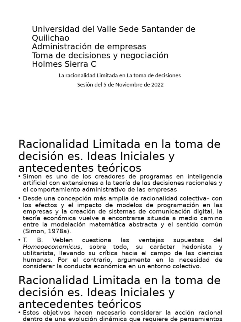 Sesion Racionalidad Limita en La Toma de Decisiones | PDF ...