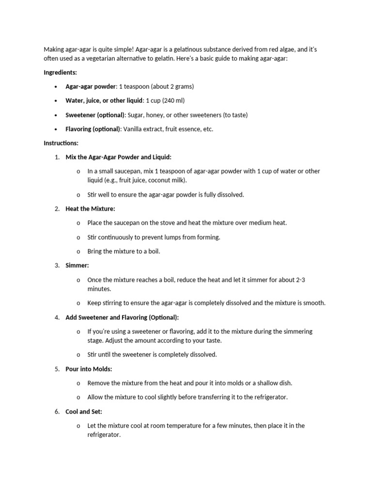 Agar Agar Recipe | PDF